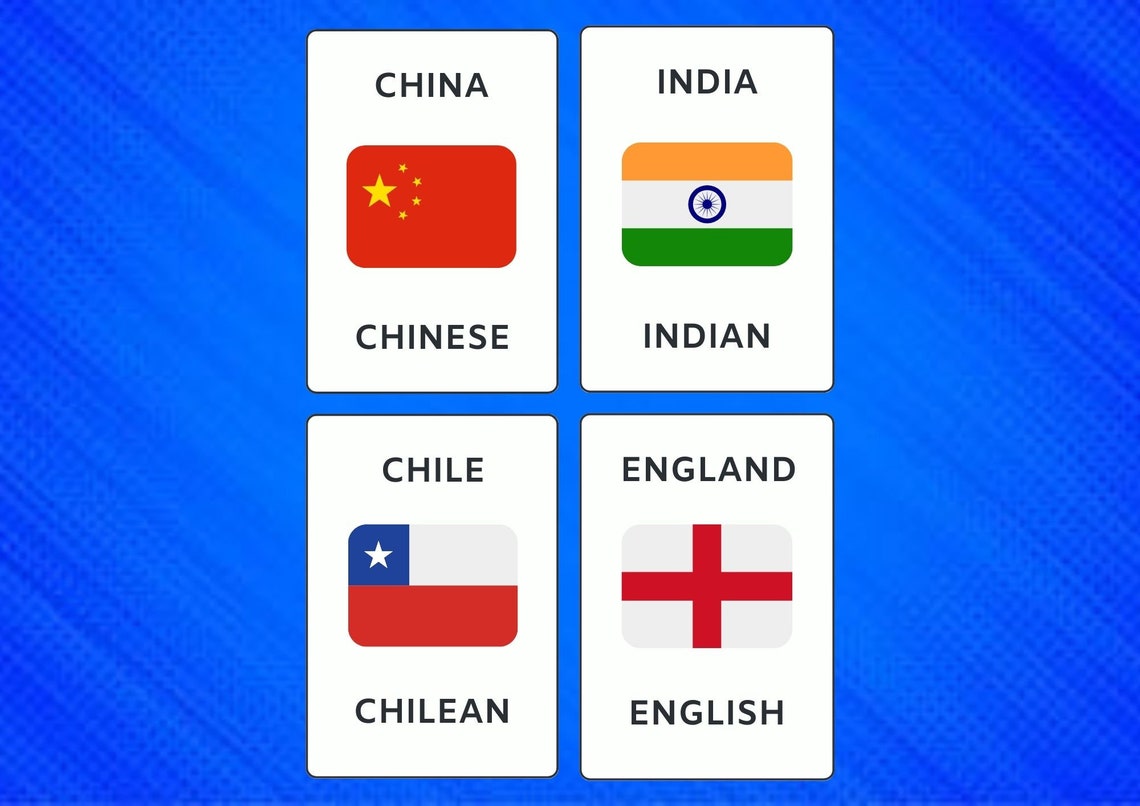 40 Countries and Nationalities Flashcards , Matching Game, Matching ...