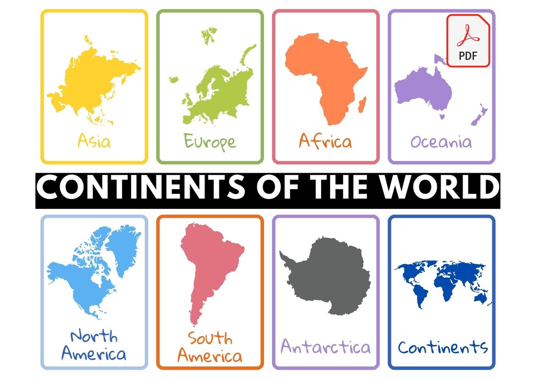 CONTINENTS of the WORLD • +8 Montessori Cards • LARGE Size World Map ...