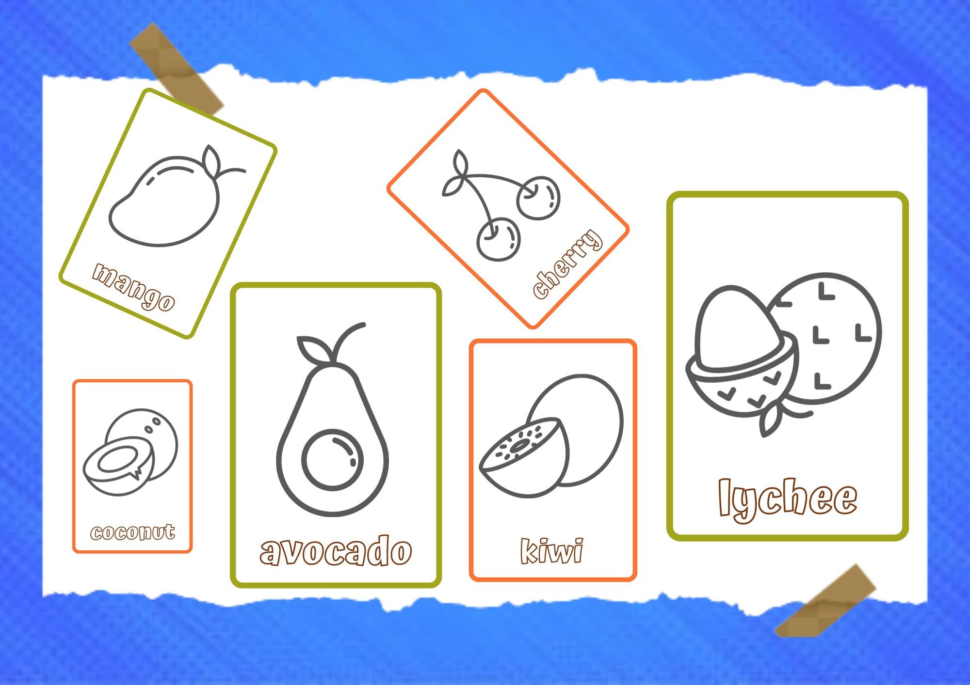 Fruits Coloring Flashcards Coloring Flashcards Kids Coloring - Etsy