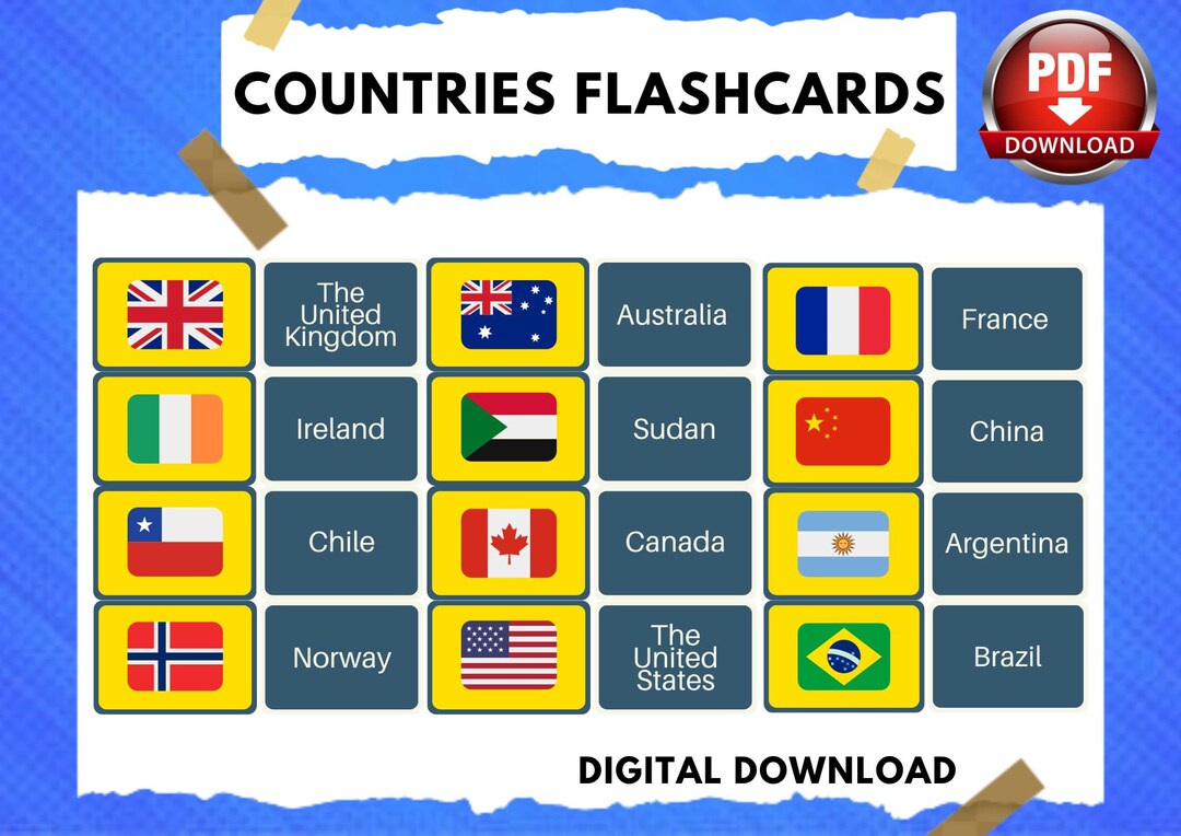 Countries Flashcards, Matching Game, Matching Cards, Flashcards ...