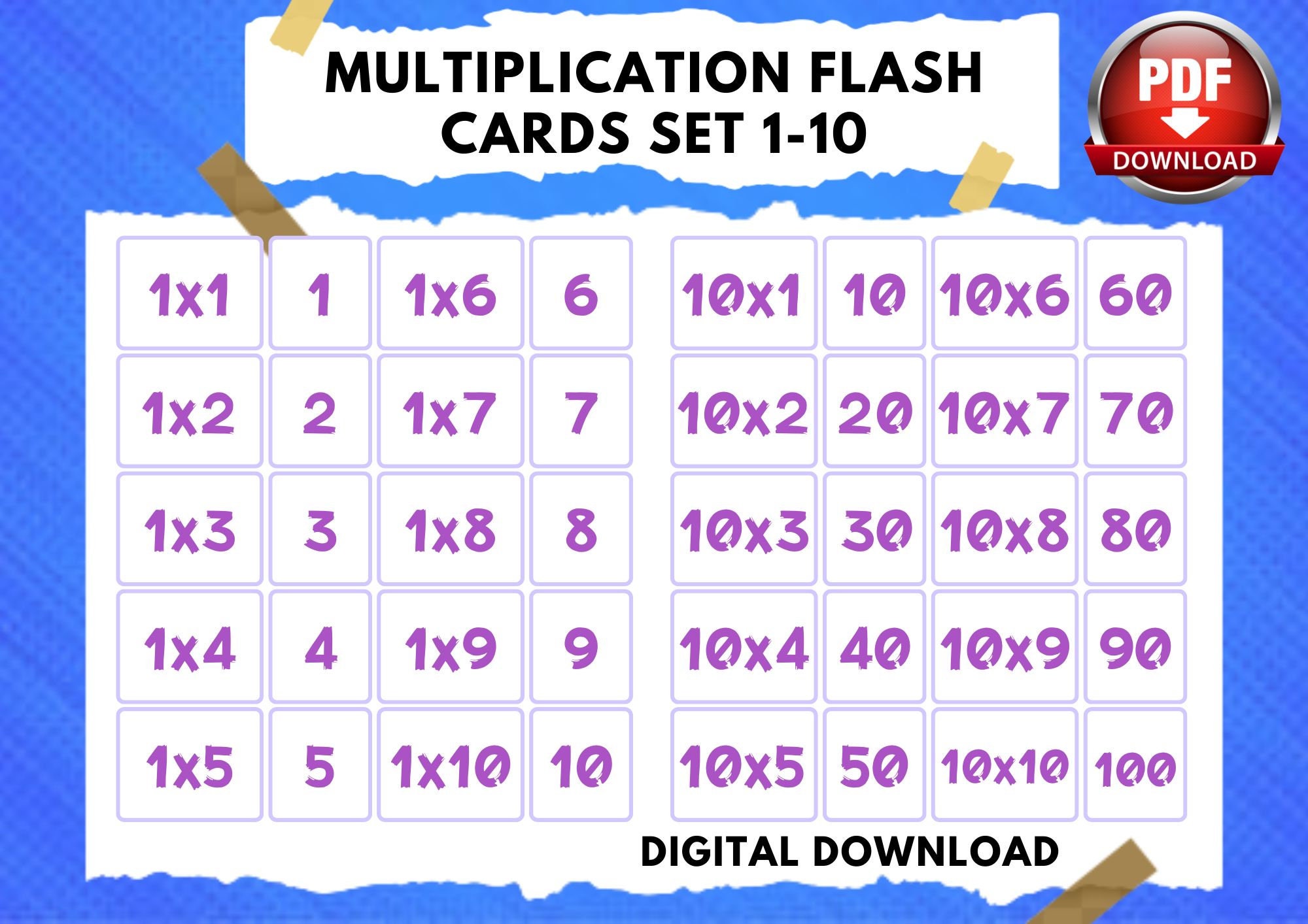 Printable Multiplication Flash Cards Set 1-10 . Math Flash Cards ...