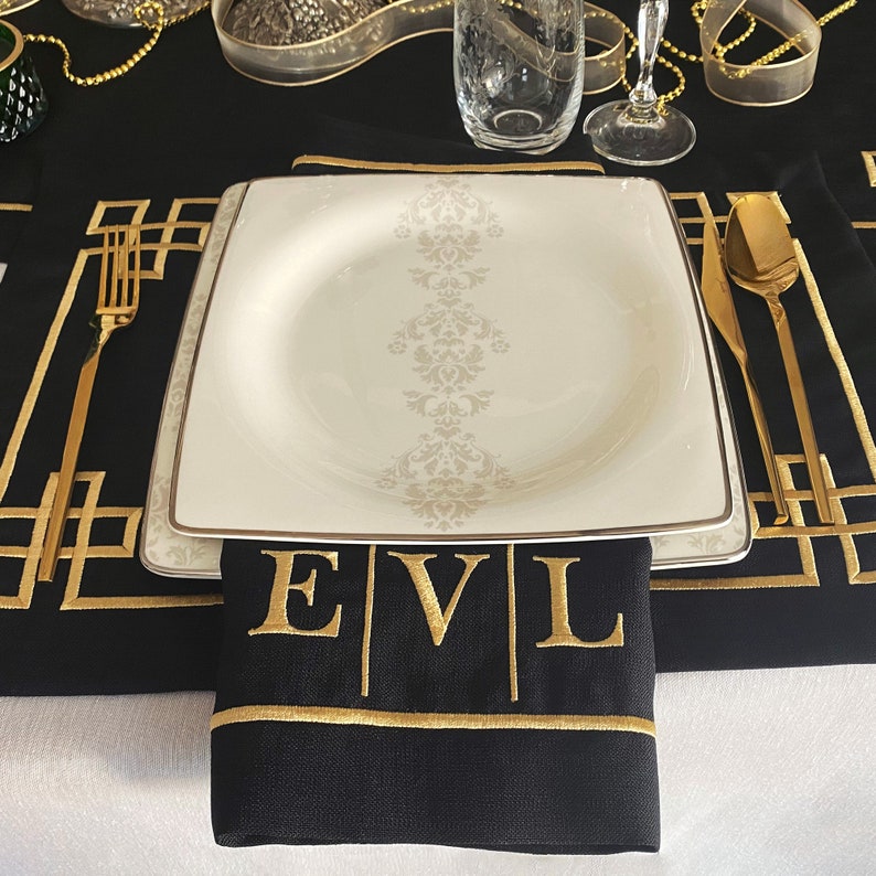 Personalized Embroidered Elegant Table Linen; Gold Initials Embroidered ...