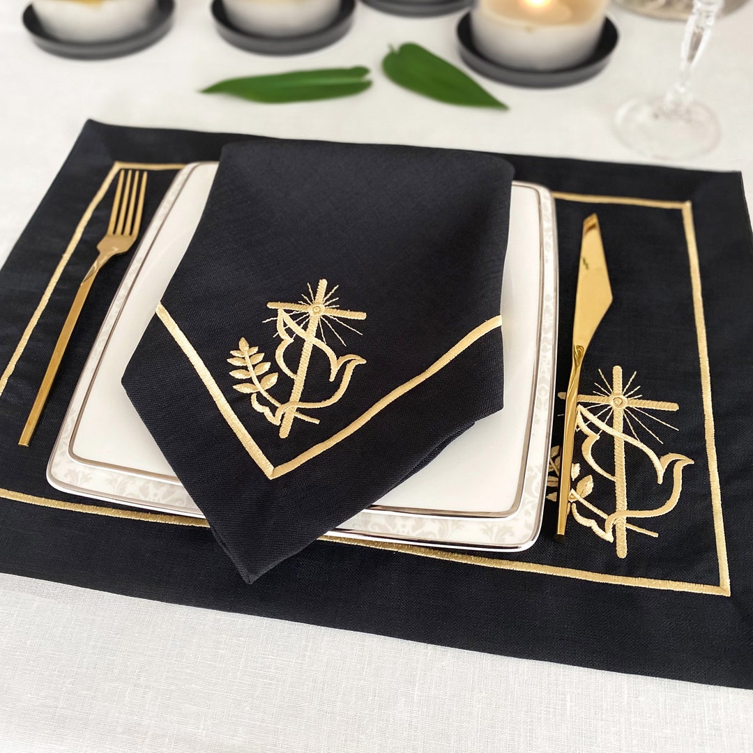 Exquisite Cross With Dove Embroidered Table Linen; Stain Resistant ...