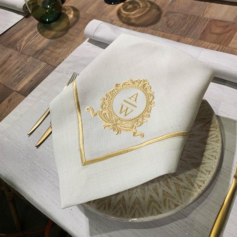 Personalized Embroidered Table Linen; Antique Rococo Monogram Frame ...