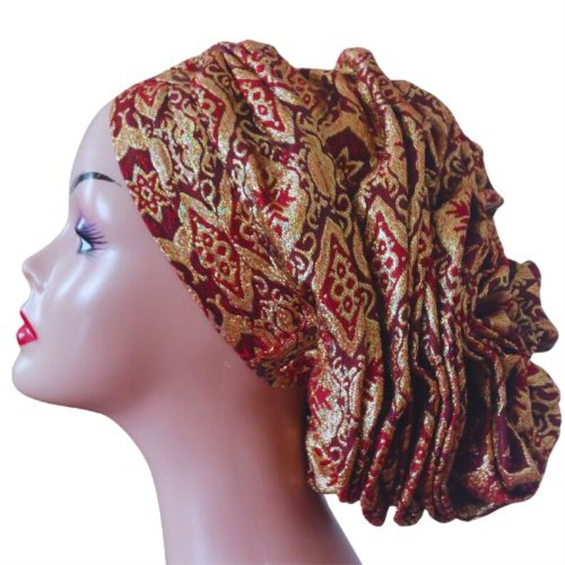 African Ready to Wear Auto Gele, Head Wrap, Damask Head Tie, Nigerian ...