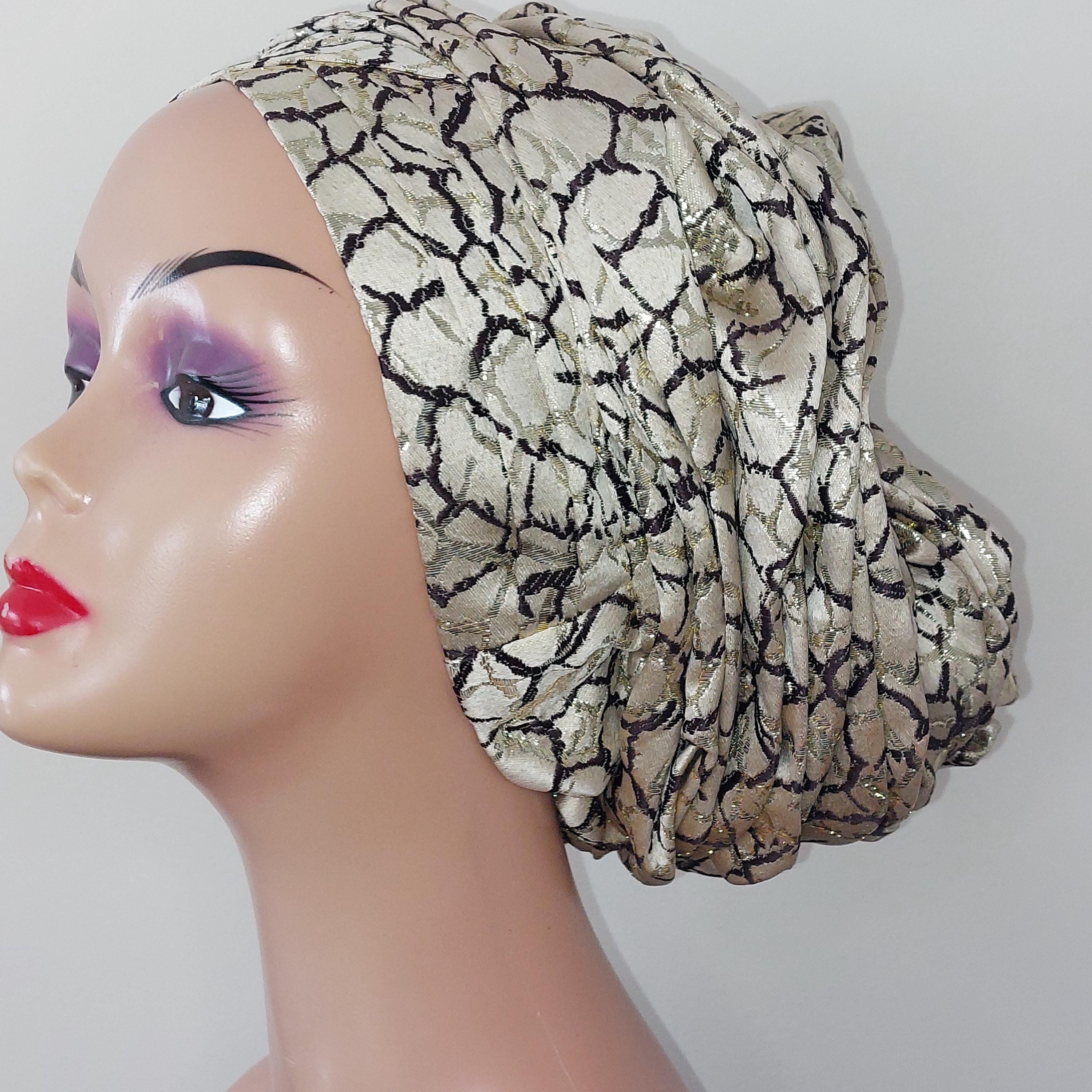 African Ready to Wear Auto Gele, Head Wrap, Damask Head Tie, Nigerian ...