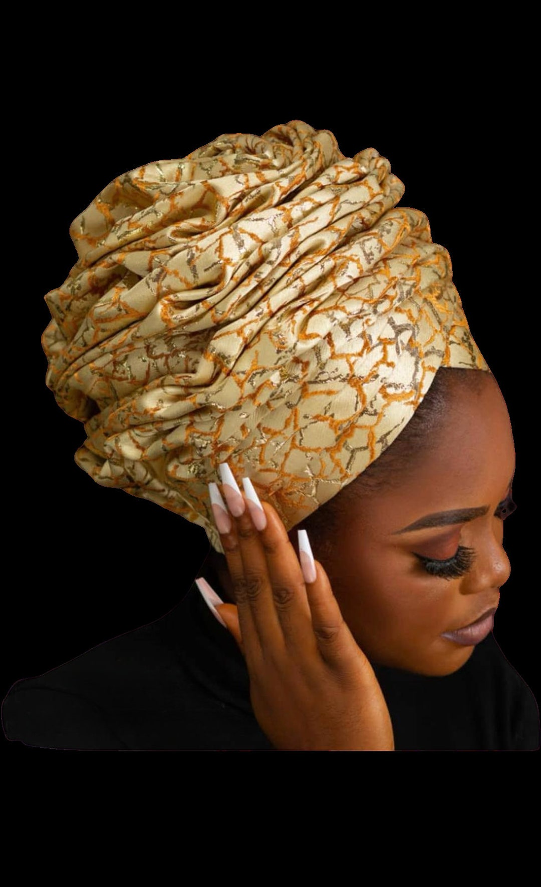 African Ready to Wear Auto Gele, Head Wrap, Damask Head Tie, Nigerian ...