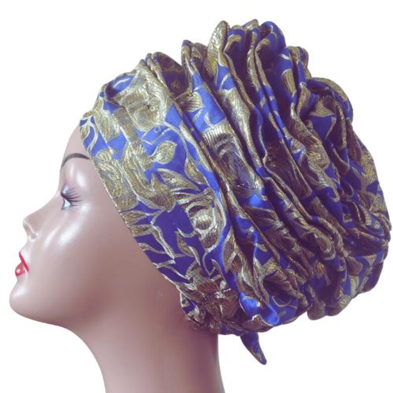 African Ready to Wear Auto Gele, Head Wrap, Damask Head Tie, Nigerian ...