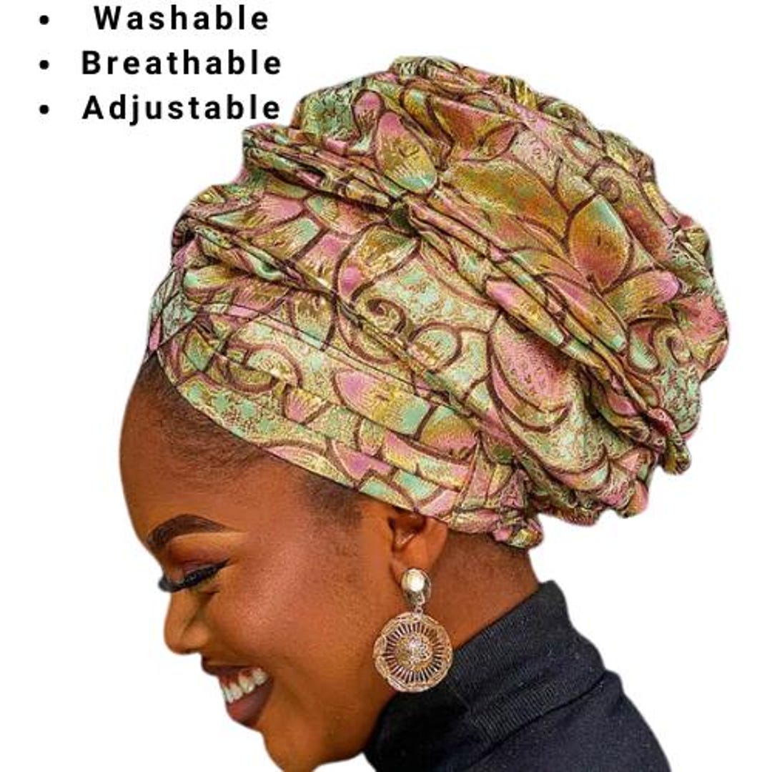 African Ready to Wear Auto Gele, Head Wrap, Damask Head Tie, Nigerian ...