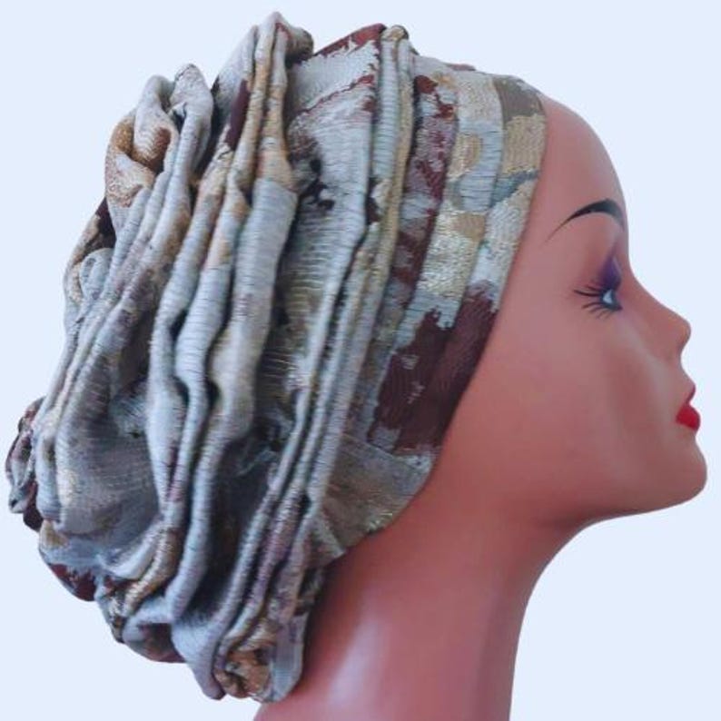 African Ready to Wear Auto Gele, Head Wrap, Damask Head Tie, Nigerian ...