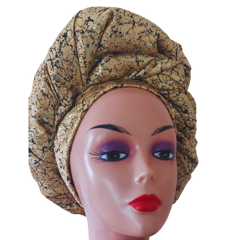 African Ready to Wear Auto Gele, Head Wrap, Damask Head Tie, Nigerian ...