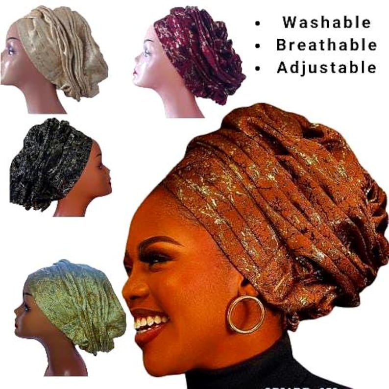 African Ready to Wear Auto Gele, Head Wrap, Damask Head Tie, Nigerian ...