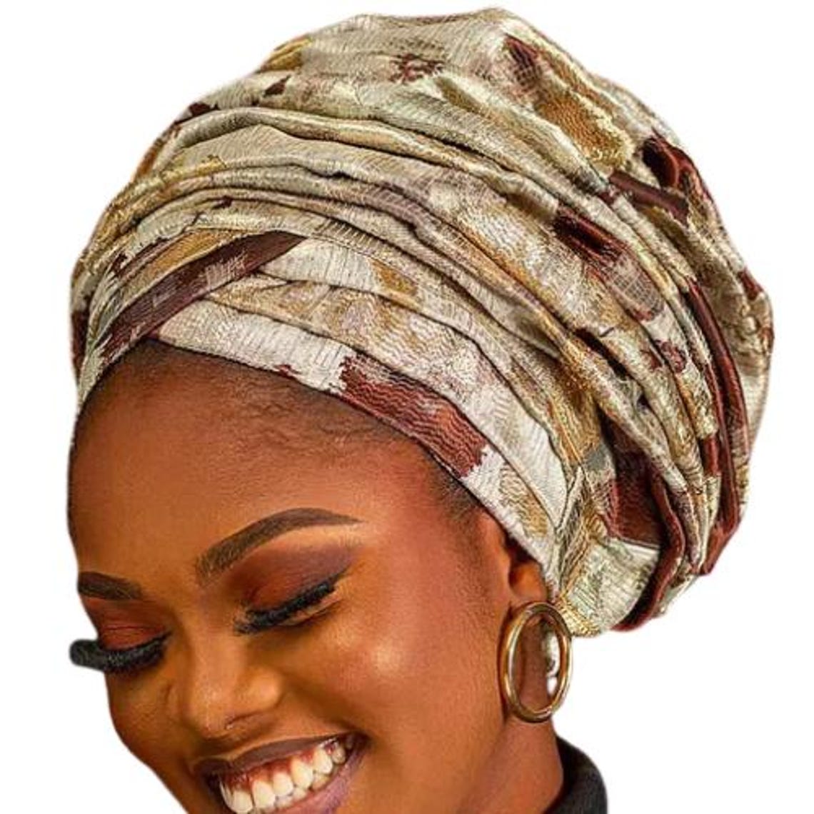 African Ready to Wear Auto Gele, Head Wrap, Damask Head Tie, Nigerian ...