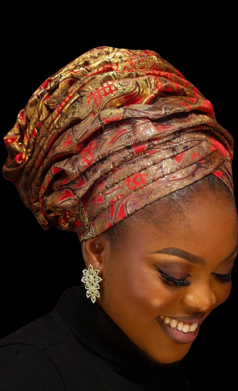 African Ready to Wear Auto Gele, Head Wrap, Damask Head Tie, Nigerian ...