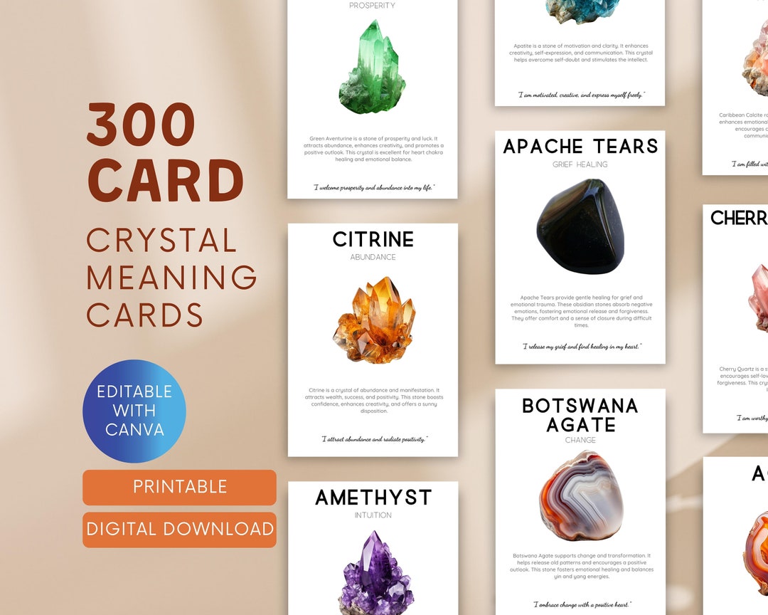 300 Printable Crystal Meaning Cards / Crystal Information Cards ...