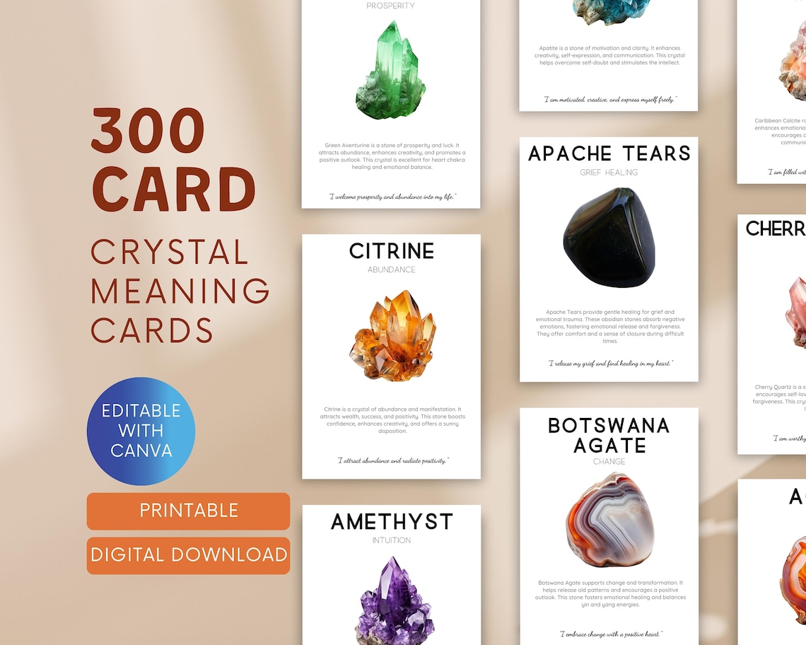 300 Printable Crystal Meaning Cards / Crystal Information Cards ...