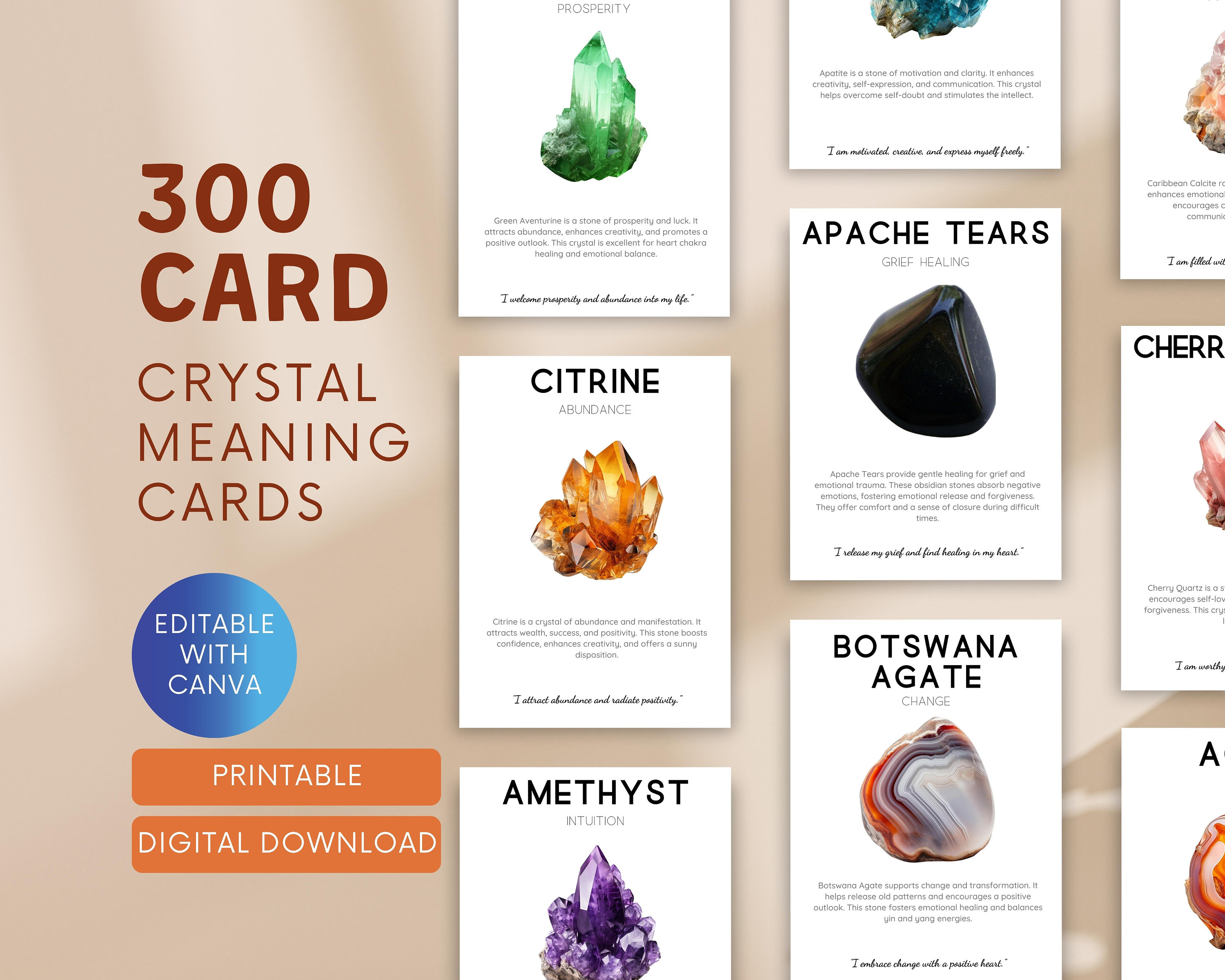 300 Printable Crystal Meaning Cards / Crystal Information Cards ...