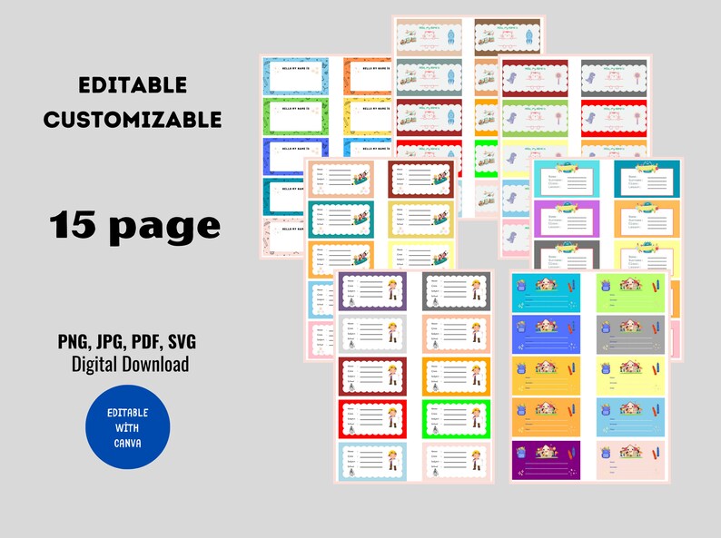 Editable Customizable Printable School Supply Labels for Kids, SVG ...
