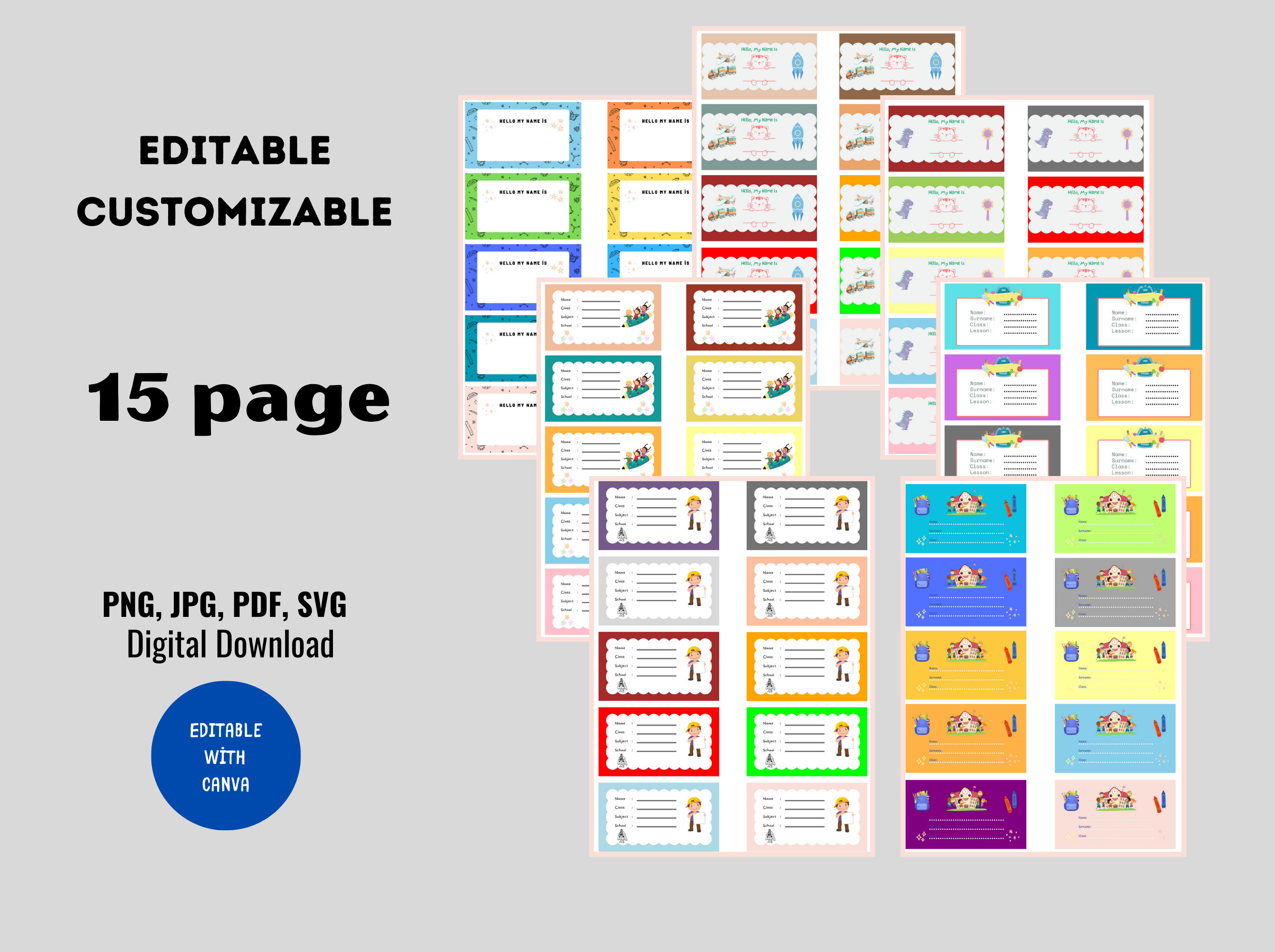 Editable Customizable Printable School Supply Labels for Kids, SVG ...