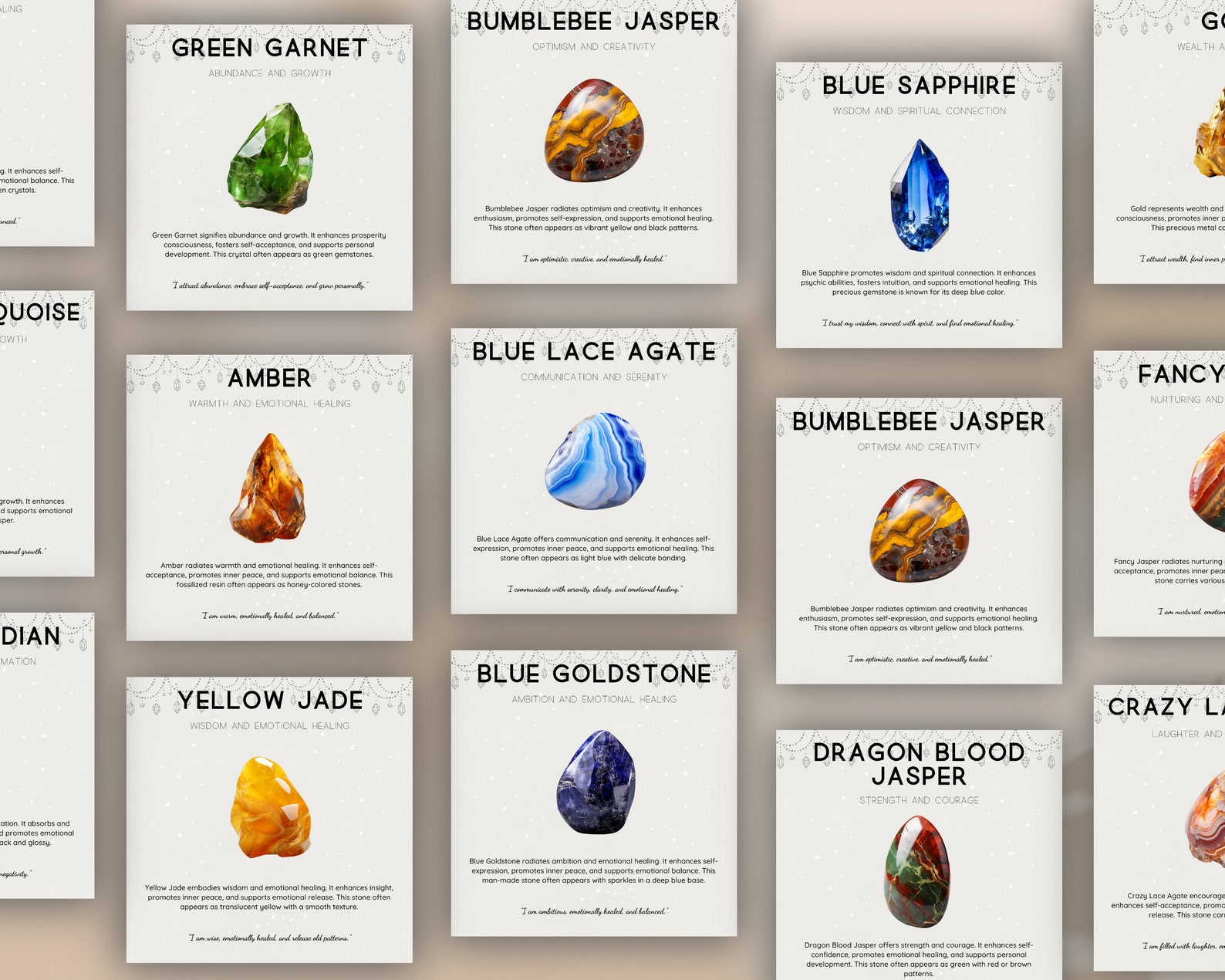 300 Printable Crystal Meaning Cards / Crystal Information Cards ...