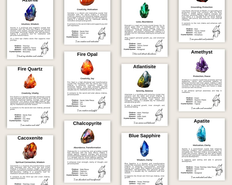300 Crystal Meaning Cards: Printable Gemstone Properties (digital ...