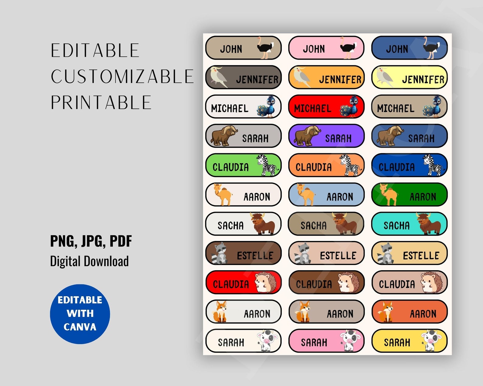 Farm Animal School Supply Labels Editable Printable / Daycare Labels ...