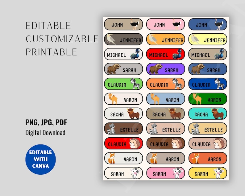 Farm Animal School Supply Labels Editable Printable / Daycare Labels ...