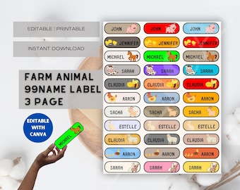 Cute Animal School Supply Labels Editable Printable / Daycare Labels ...