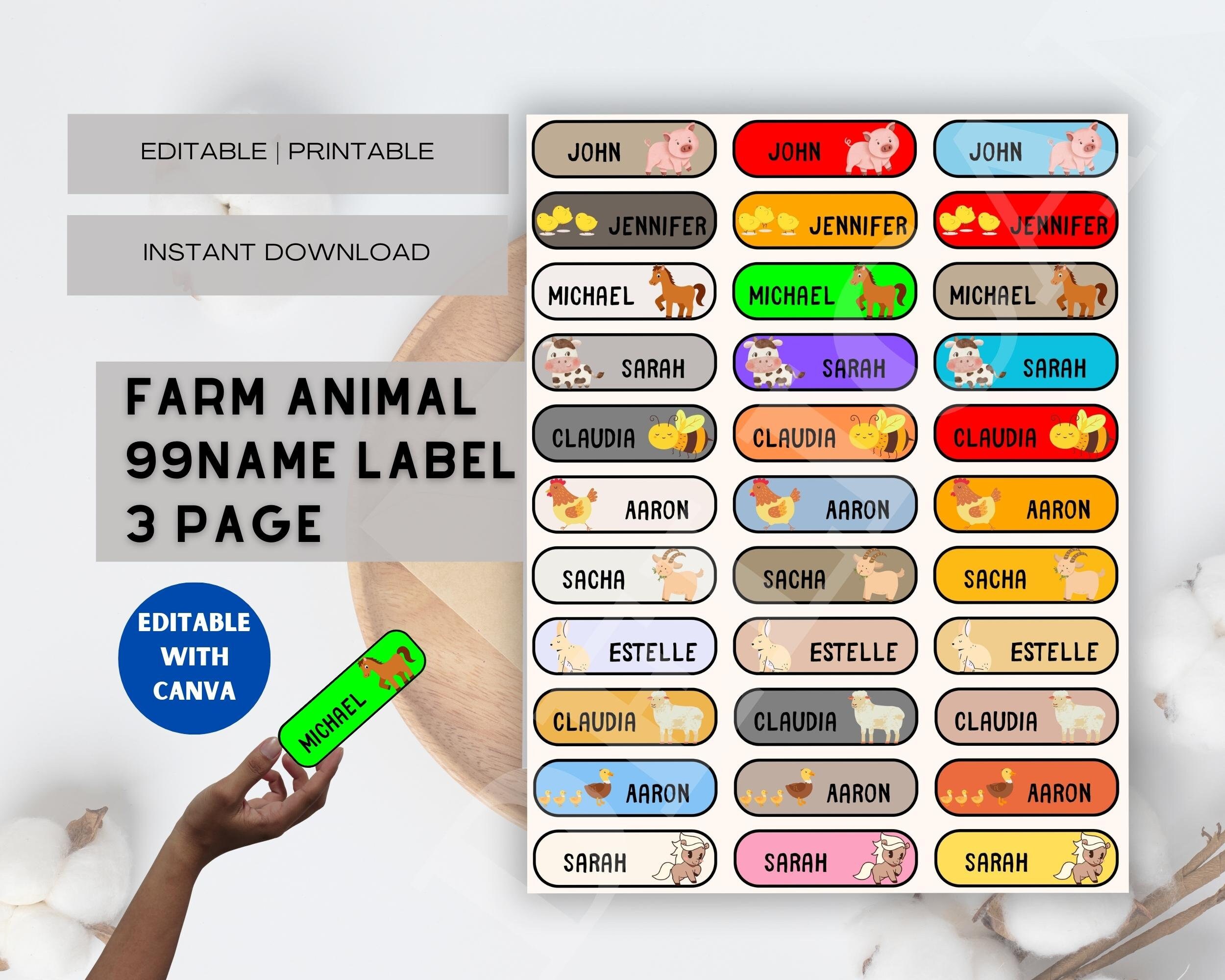 Farm Animal School Supply Labels Editable Printable / Daycare Labels ...