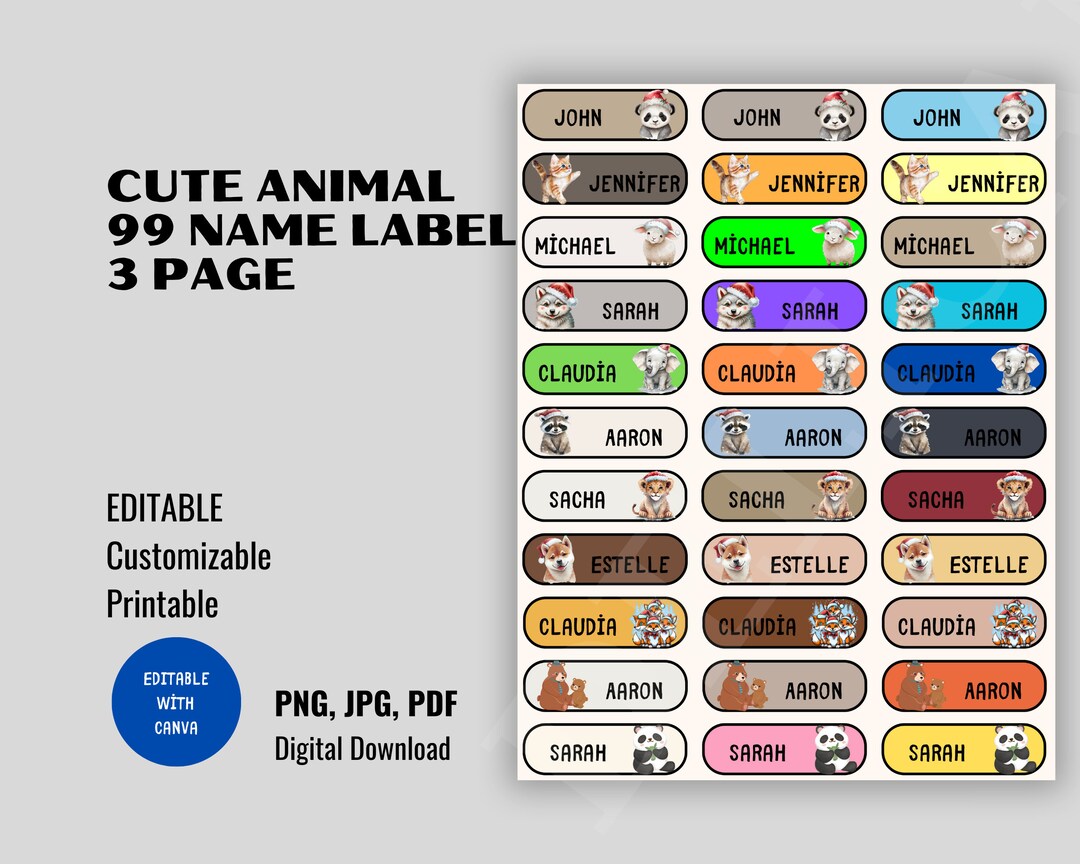 Cute Animal School Supply Labels Editable Printable / Daycare Labels ...