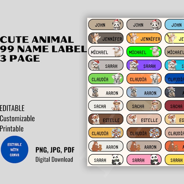 Farm Animal School Supply Labels Editable Printable / Daycare Labels ...