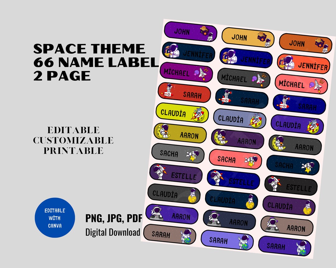 Space Theme Editable Printable School Supply Labels / Daycare Labels ...