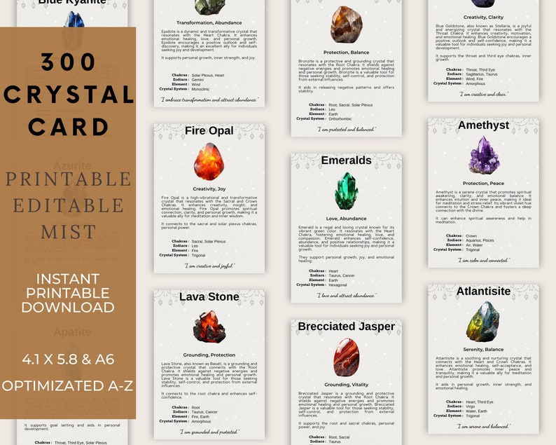 Mist - 300 Printable Crystal Meaning Cards / Crystal Information Cards ...
