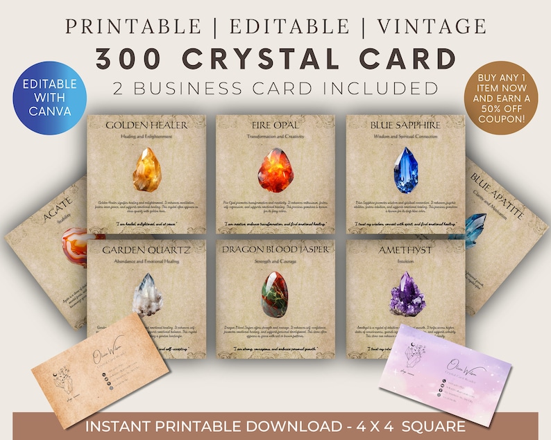 Vintage- 300 Printable Crystal Meaning Cards / Crystal Information ...