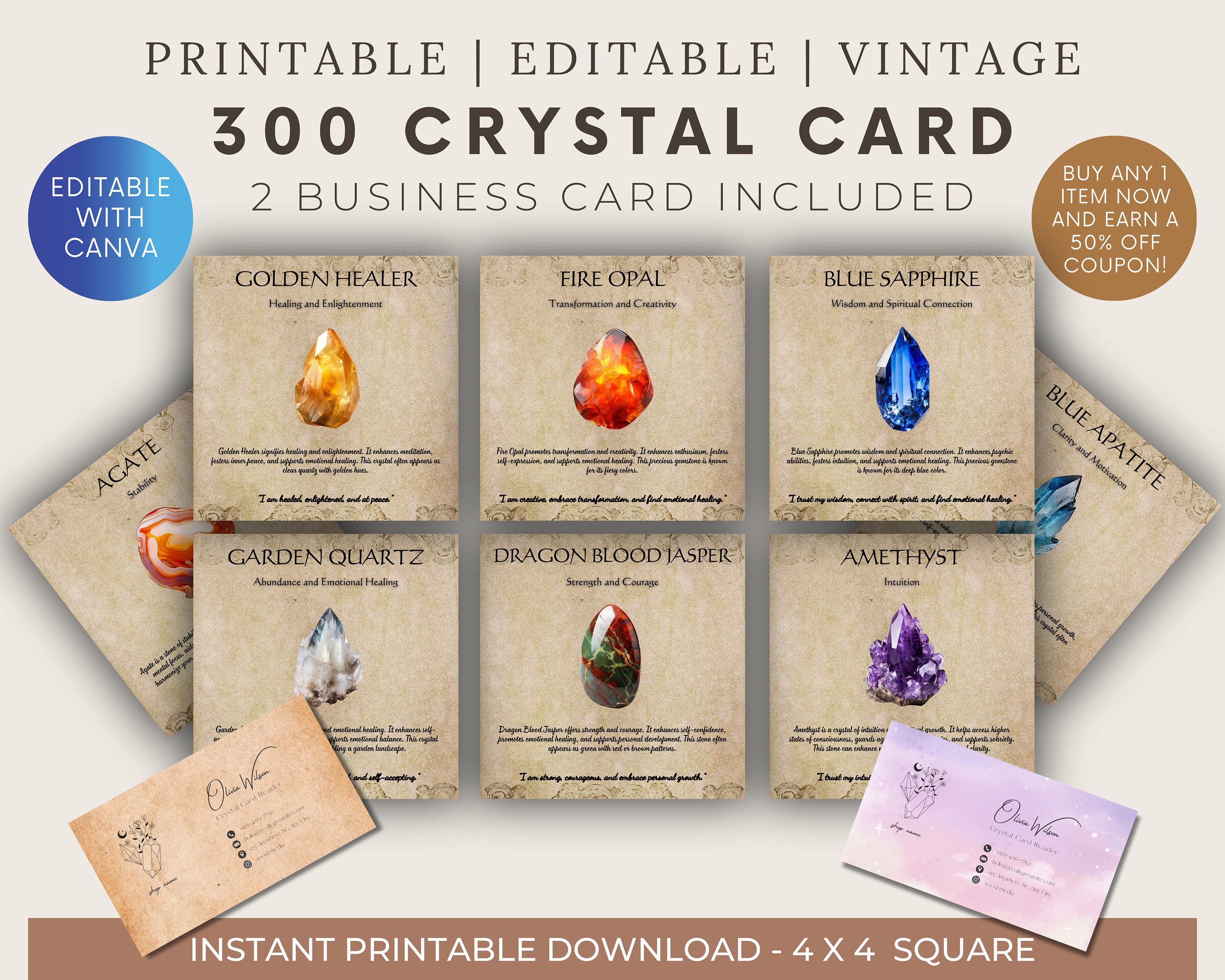 Vintage- 300 Printable Crystal Meaning Cards / Crystal Information ...