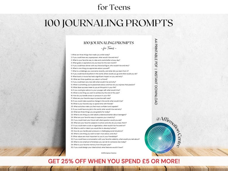 100 Journal Prompts for Teens Printable Teenager Journal Pages teen ...