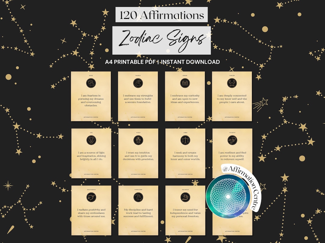 120 Zodiac Signs Positive Affirmation Cards - Printable Astrology ...