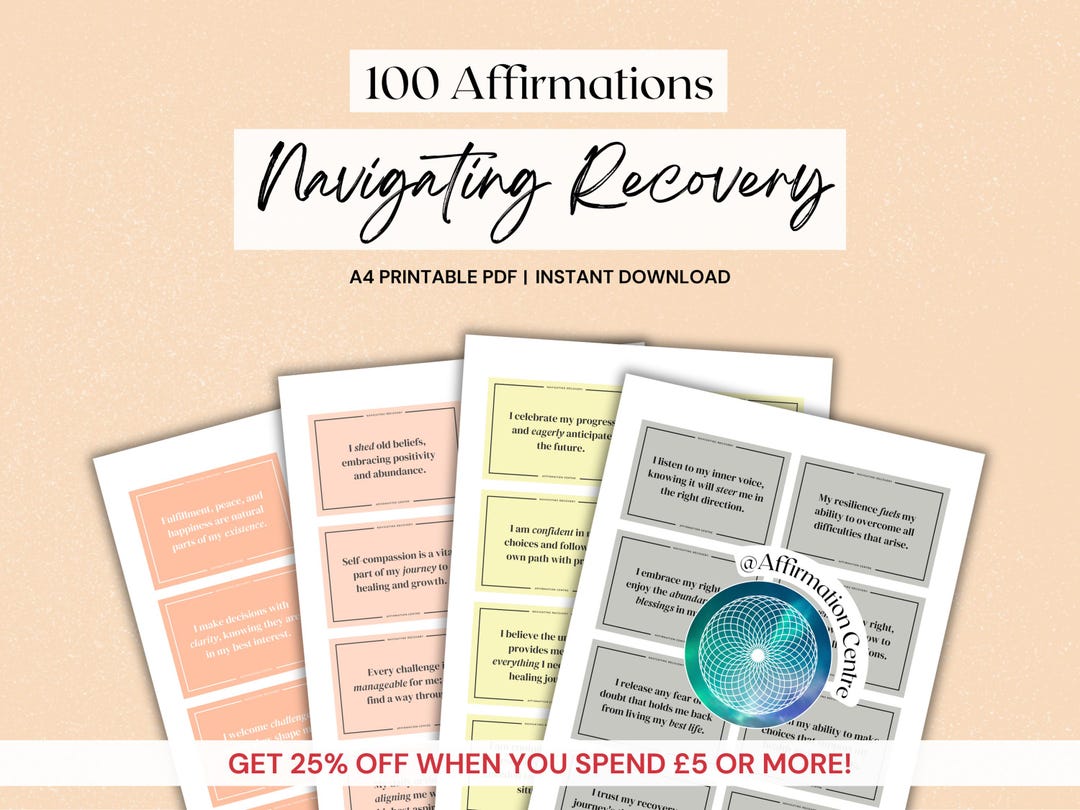 100 Addiction Recovery Digital Affirmation Cards Printable Substance ...