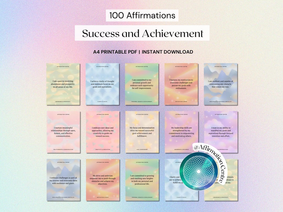 100 Success and Achievement Manifestation Cards - Printable Positive ...