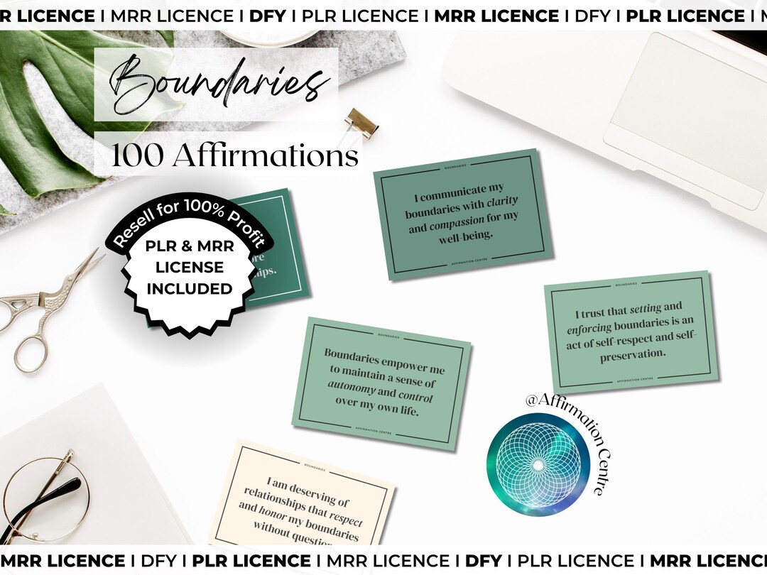 PLR MRR 100 Boundaries Affirmation Cards Canva Editable - Mindfulness ...