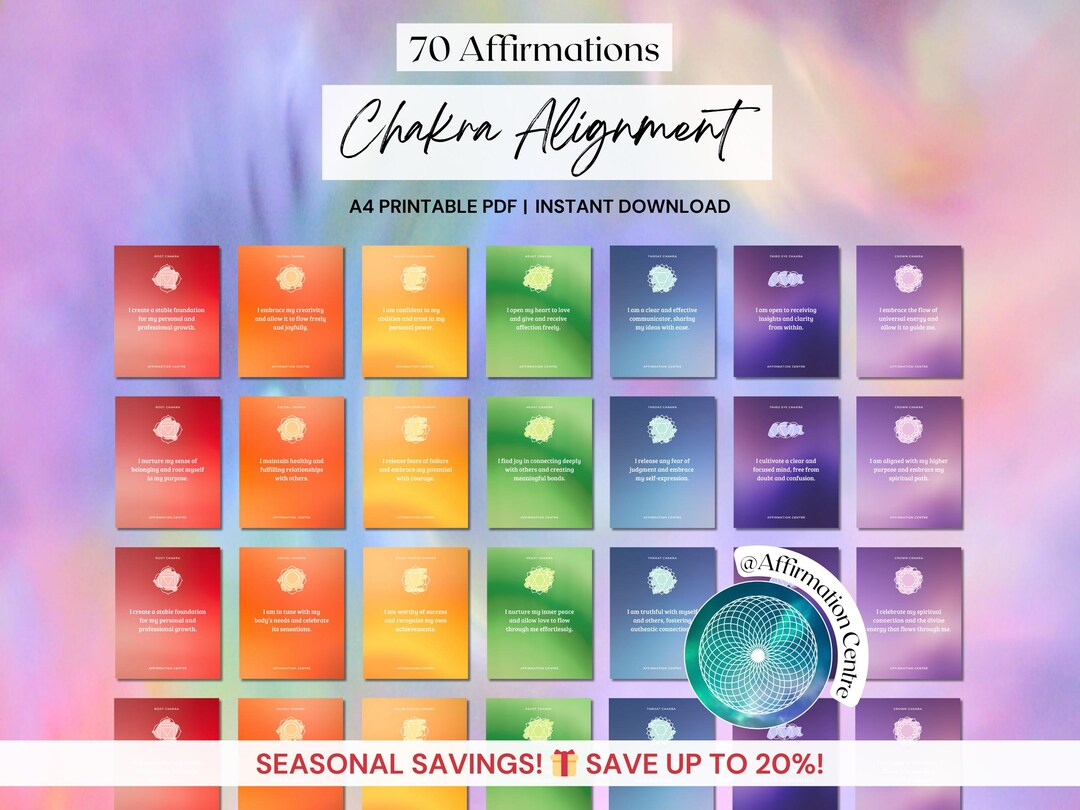 70 Chakra Alignment Digital Affirmations Cards printable Chakra Healing ...