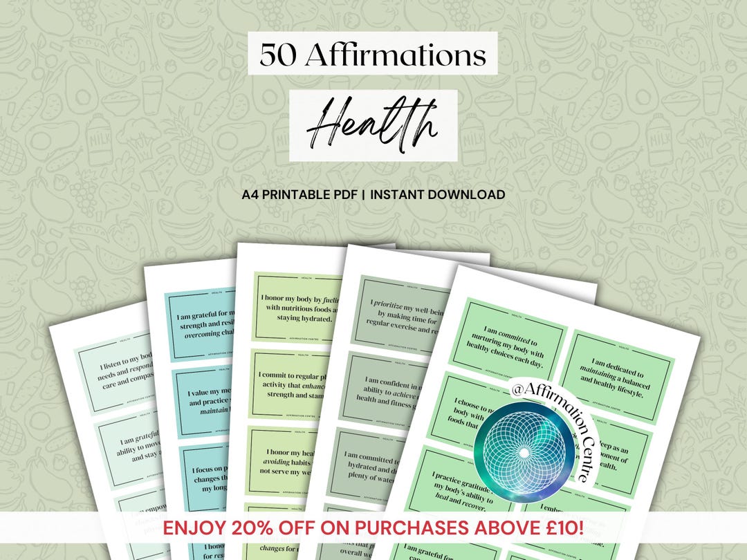 50 Health Affirmation Cards Printable Mindfulness Health and Wellness ...