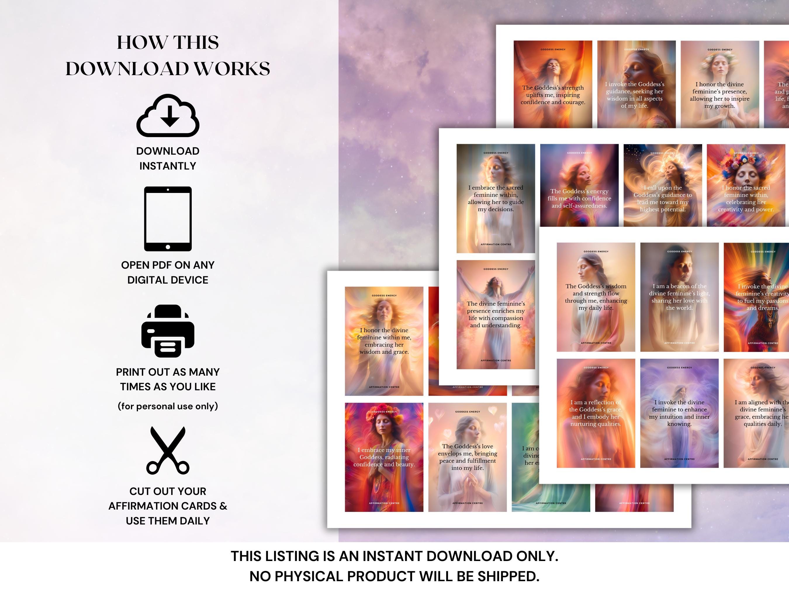 50 Goddess Energy Affirmation Cards Printable - Sacred Feminine ...