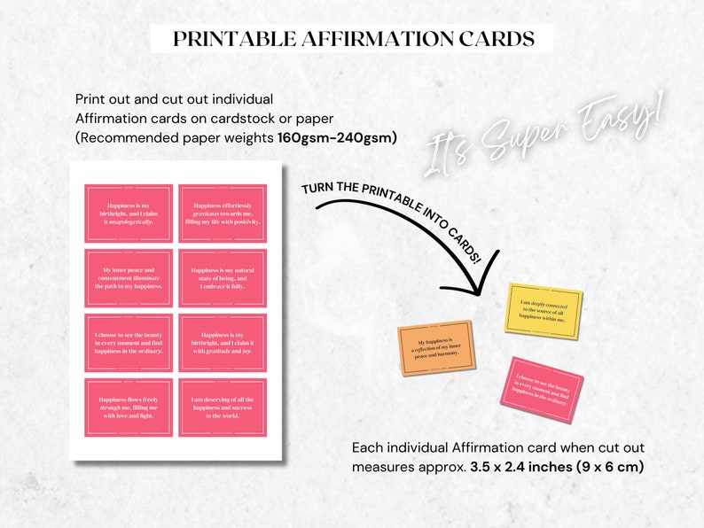 100 Happiness Affirmation Cards Printable - Daily Positivity Happiness ...