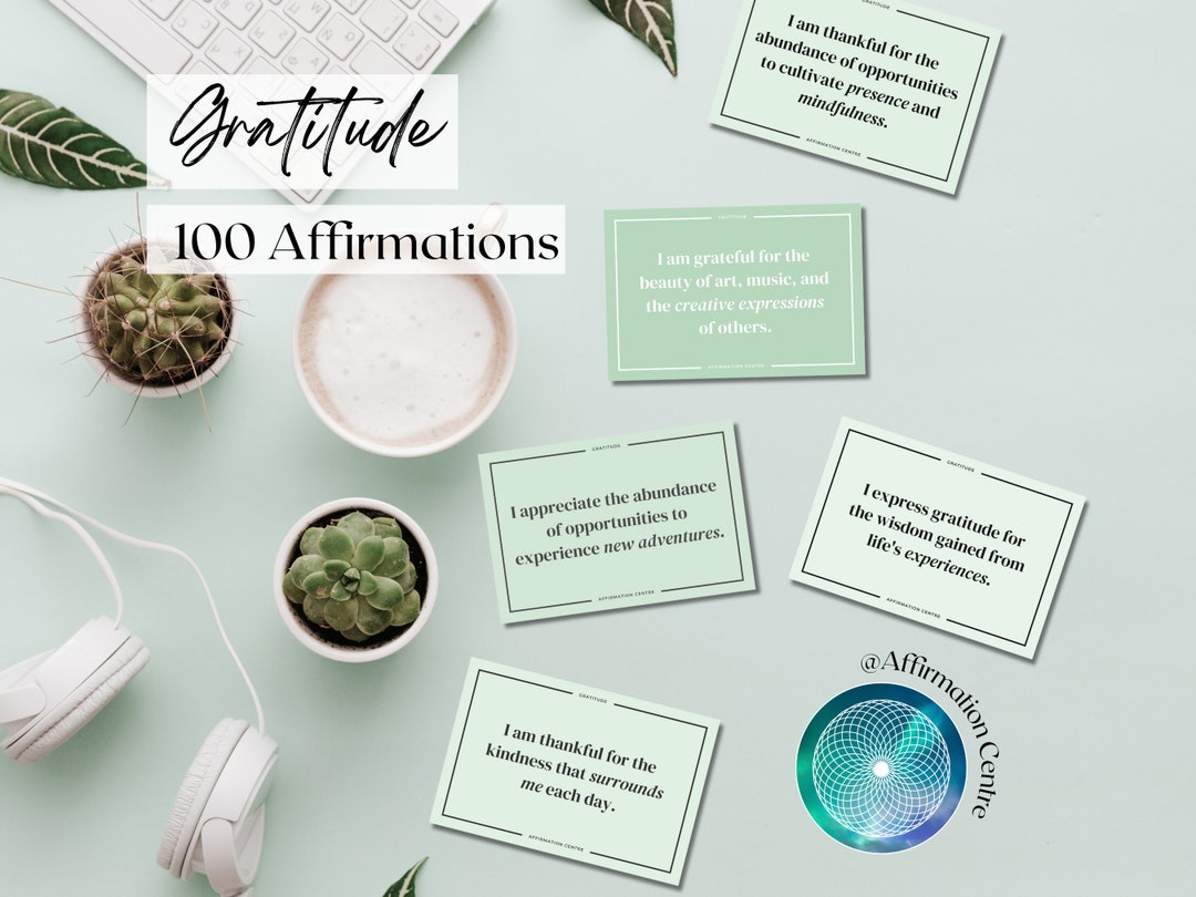 100 Gratitude Affirmations Card Deck Printable Mindfulness Flashcards ...