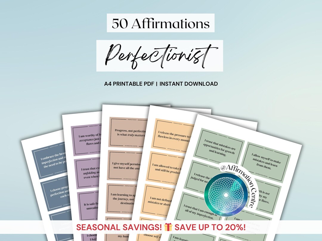 50 Perfectionist Affirmation Cards - Perfectionism CBT Workbook ...