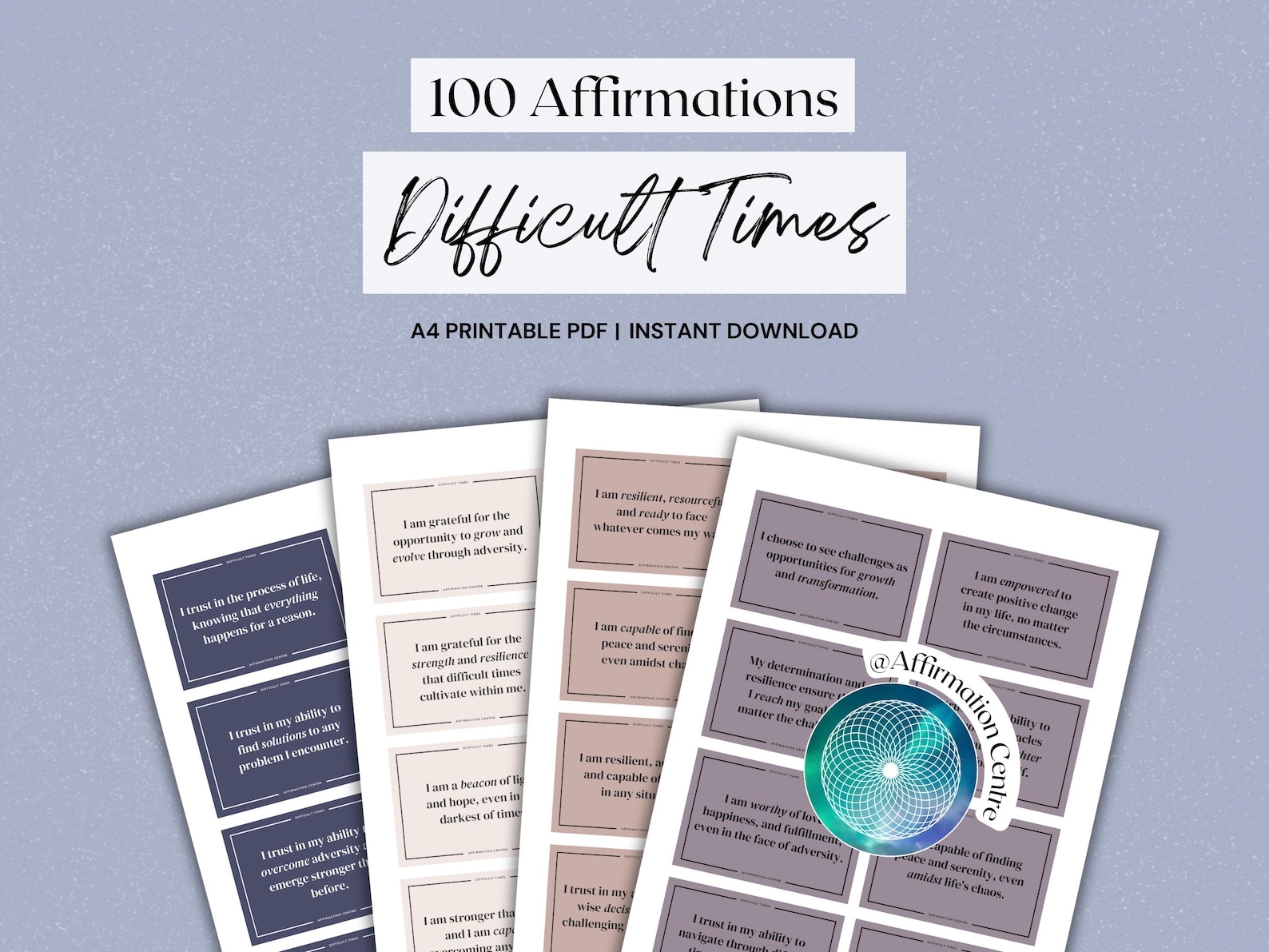 100 Difficult Times Affirmation Cards Printable - Motivational Gift ...