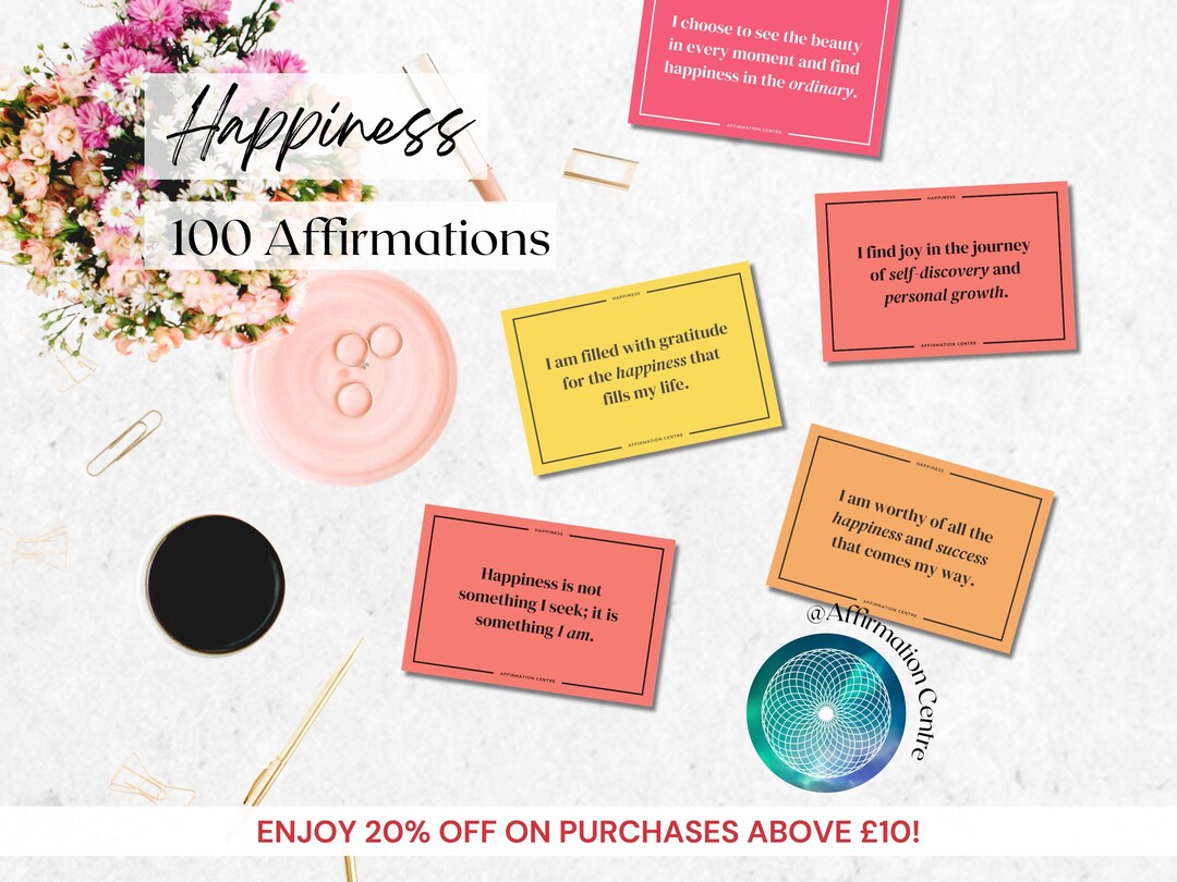100 Happy Affirmation Cards Printable Happiness Poster Emotional ...
