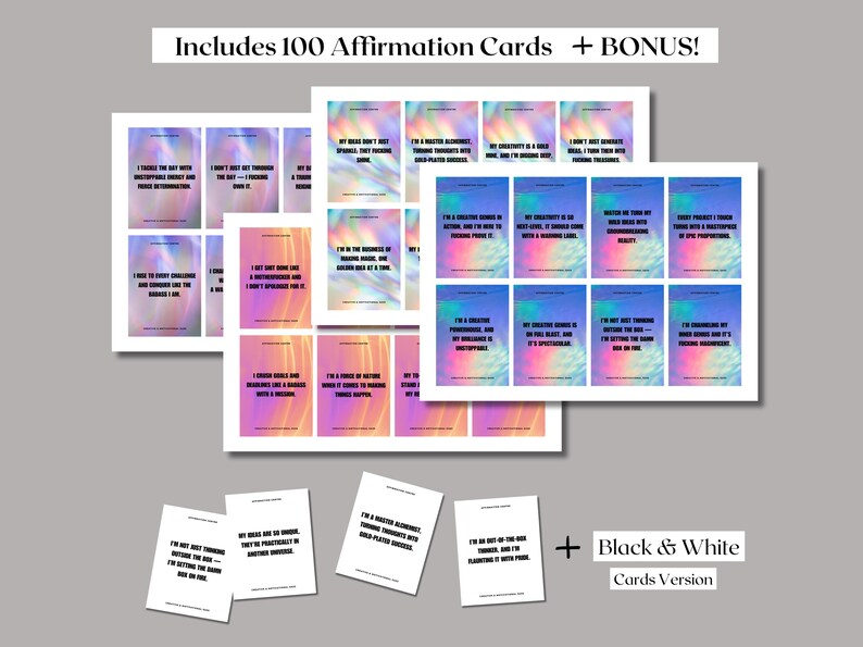 100 Sweary Affirmation Cards Printable - Badass, Sassy Affirmations ...