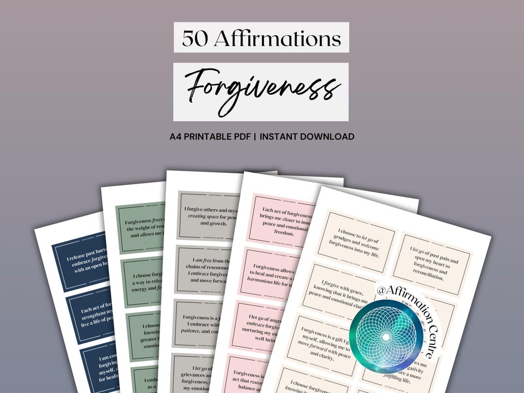 50 Forgiveness Affirmation Cards Printable Self-forgiveness Worksheets ...